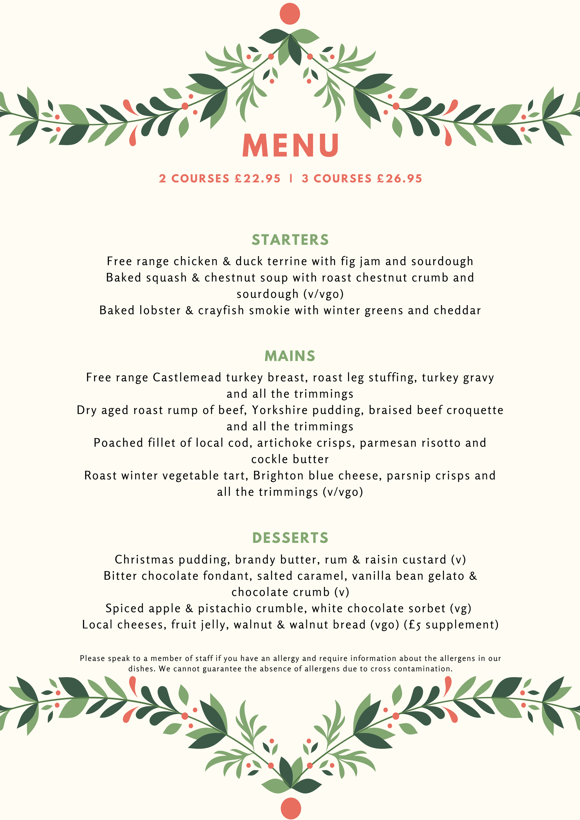 Christmas Menu - The Bath Arms - Brighton Events & News Magazine